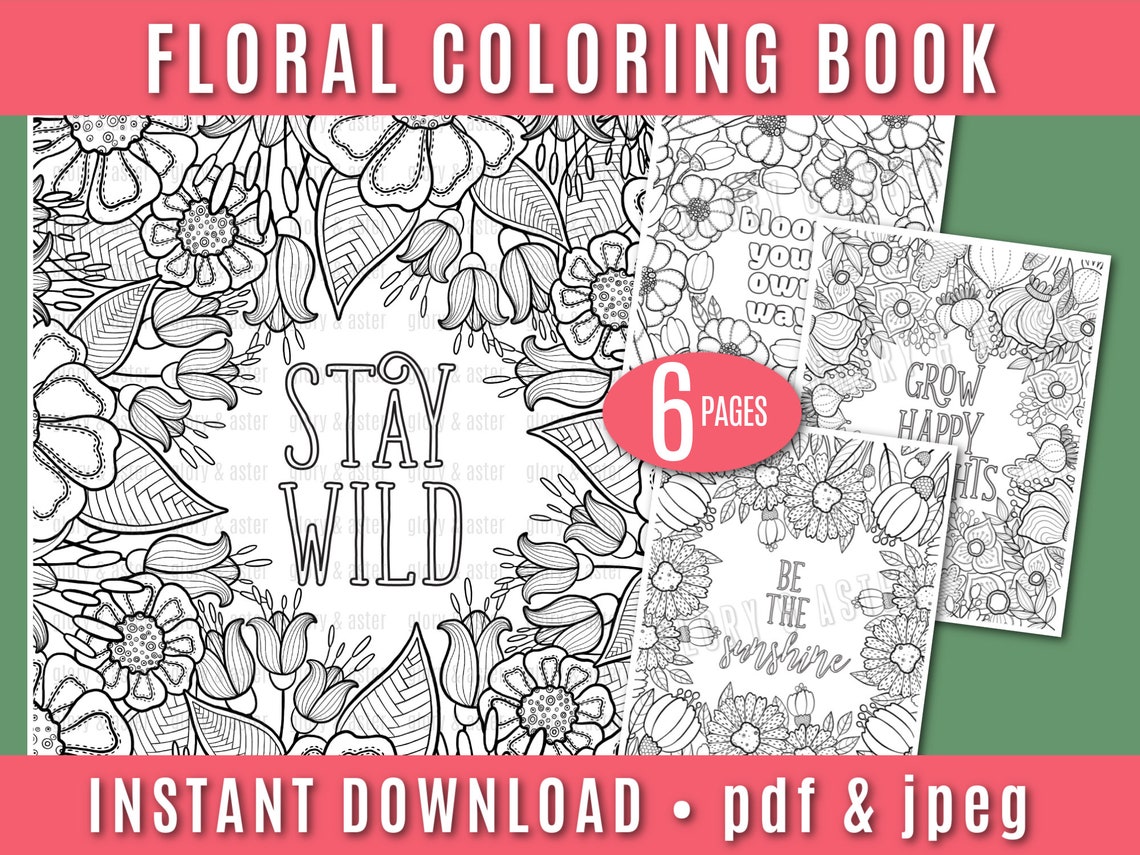 Motivational Flower Coloring Book Printable Adult Coloring - Etsy