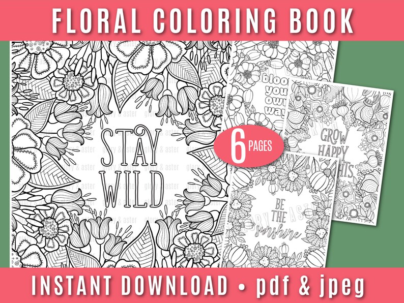 Motivational Flower Coloring Book Printable Adult Coloring - Etsy