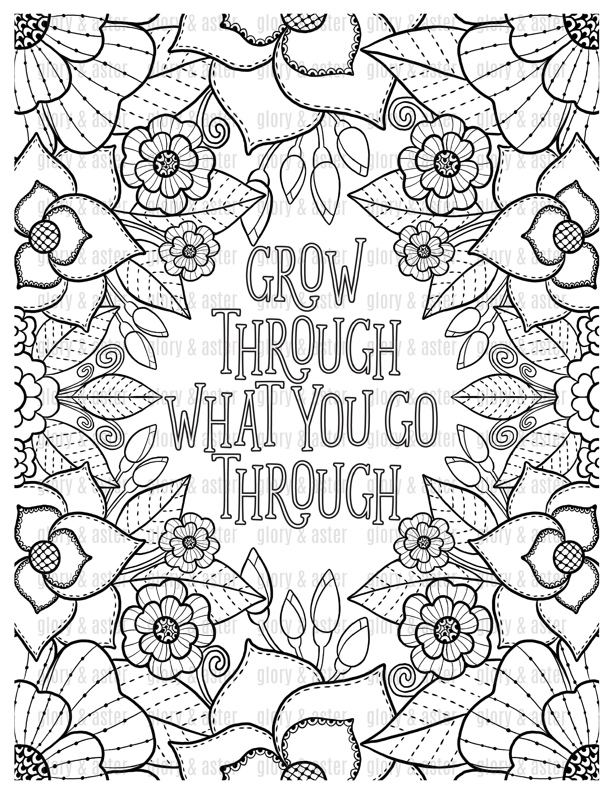Motivational Flower Coloring Book Printable Adult Coloring Pages ...