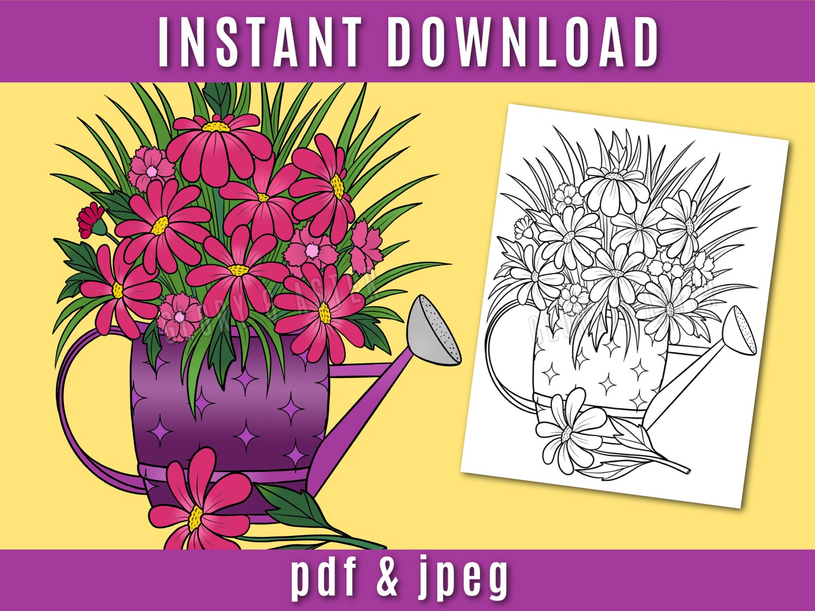 Spring Bouquet Coloring Page Printable Adult Coloring Page Instant ...