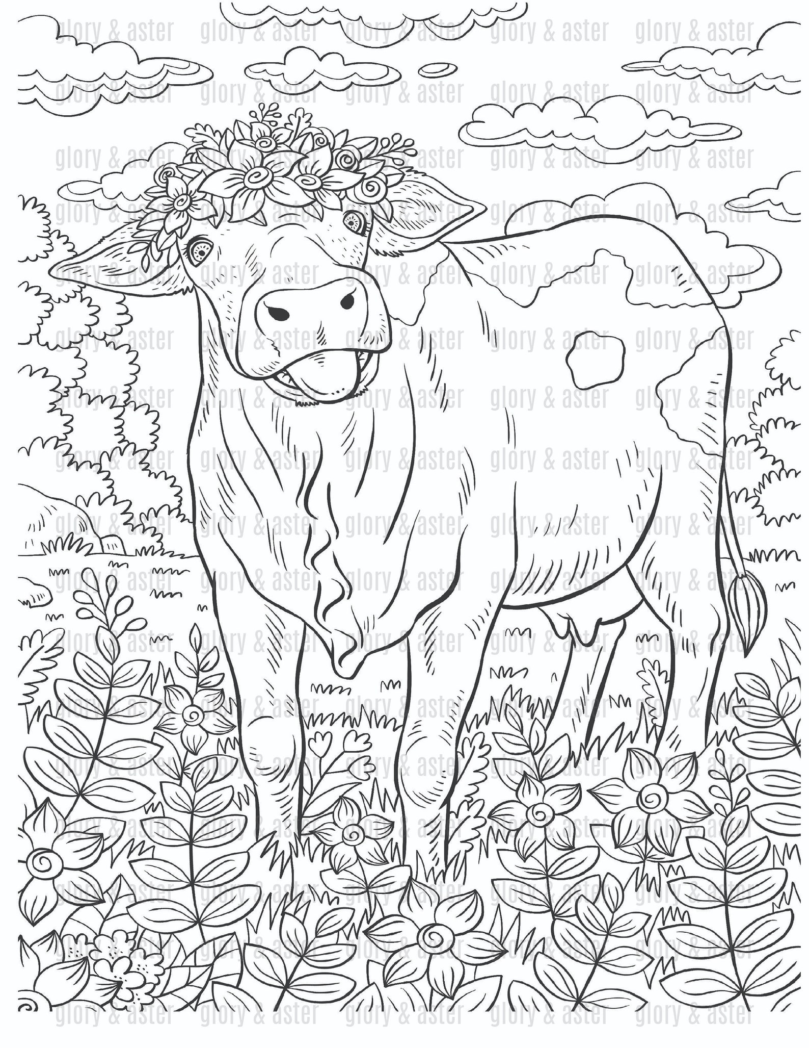 Cow Printable Coloring Page Adult Coloring Book Instant Download ...