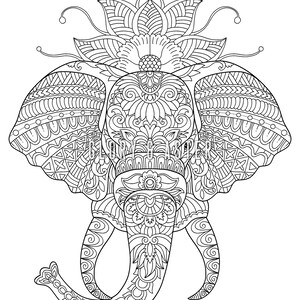 Elephant Zentangle Coloring Page Printable Adult Coloring Pages Instant ...