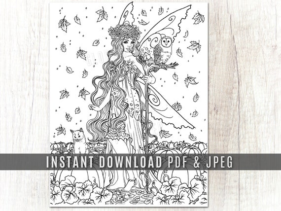 Autumn Fairy Coloring Page Coloring Sheets Fall Coloring | Etsy