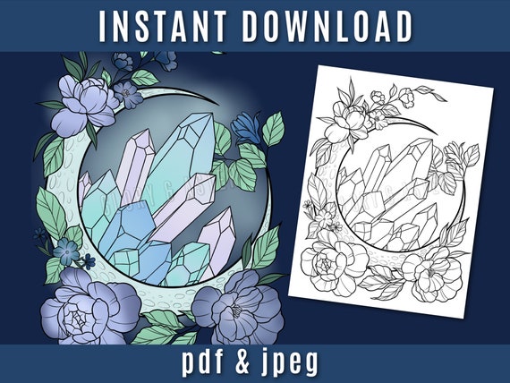 Mystical Moon Coloring Page Printable Adult Coloring Page - Etsy