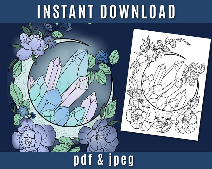 Mystical Moon Coloring Page Printable Adult Coloring Page Instant ...