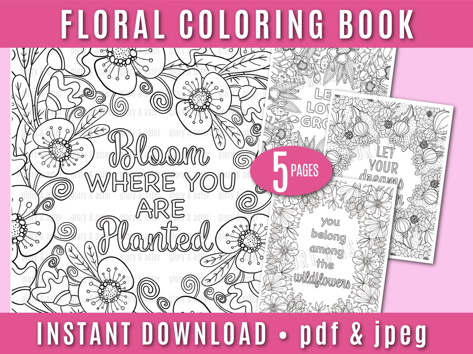 Motivational Flower Coloring Book Printable Adult Coloring - Etsy