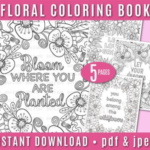 Motivational Flower Coloring Book Printable Adult Coloring - Etsy