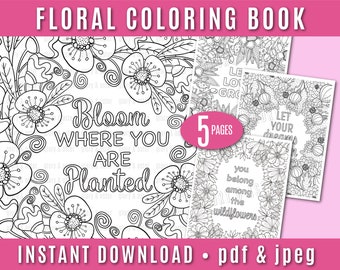 Motivational Flower Coloring Book Printable Adult Coloring | Etsy
