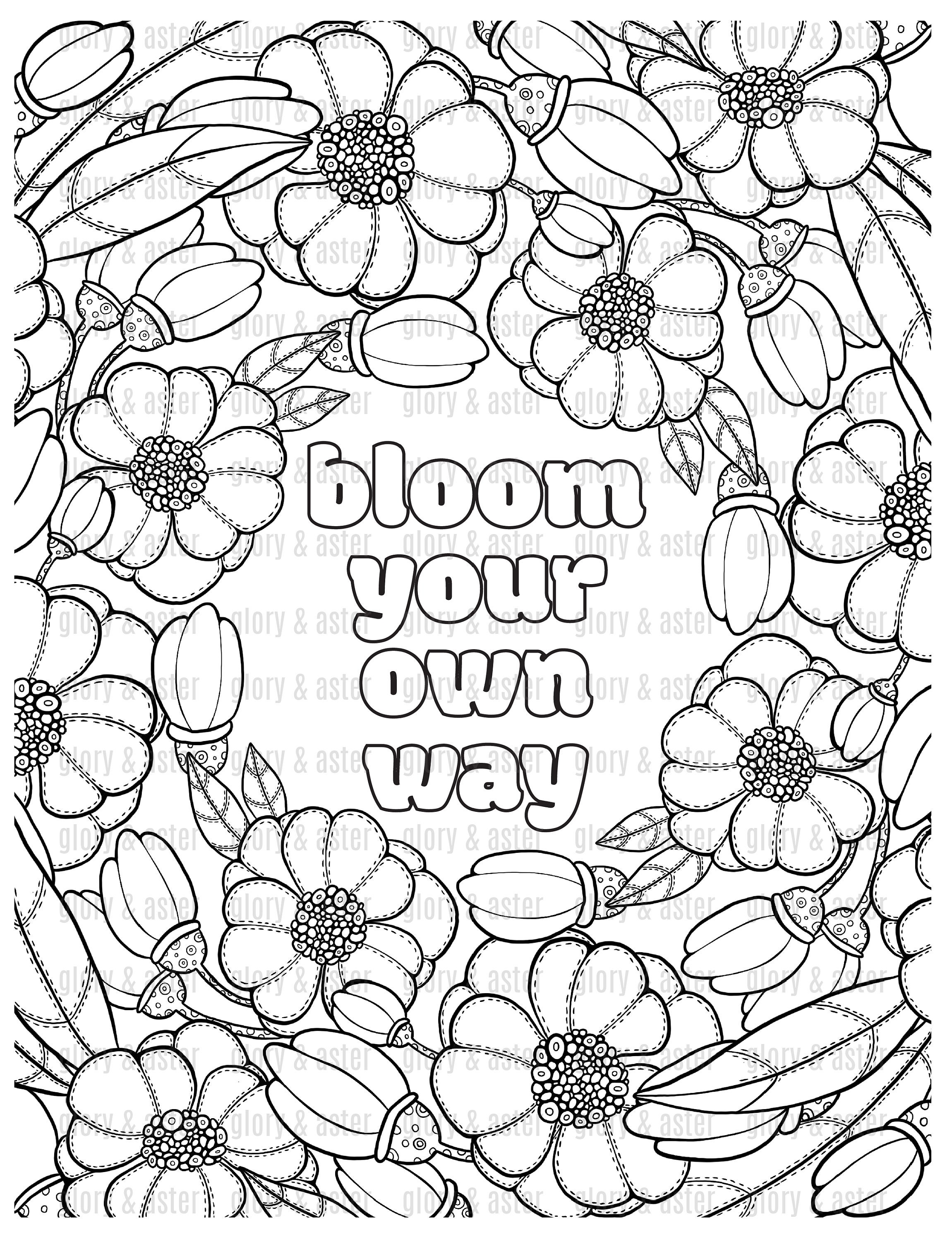 Motivational Flower Coloring Book Printable Adult Coloring - Etsy