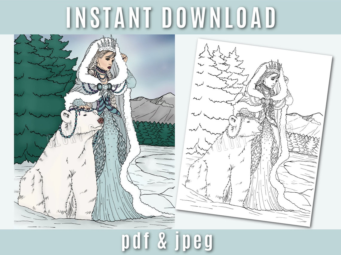 Snow Queen Coloring Page Coloring Sheets Fantasy Coloring Page Instant ...