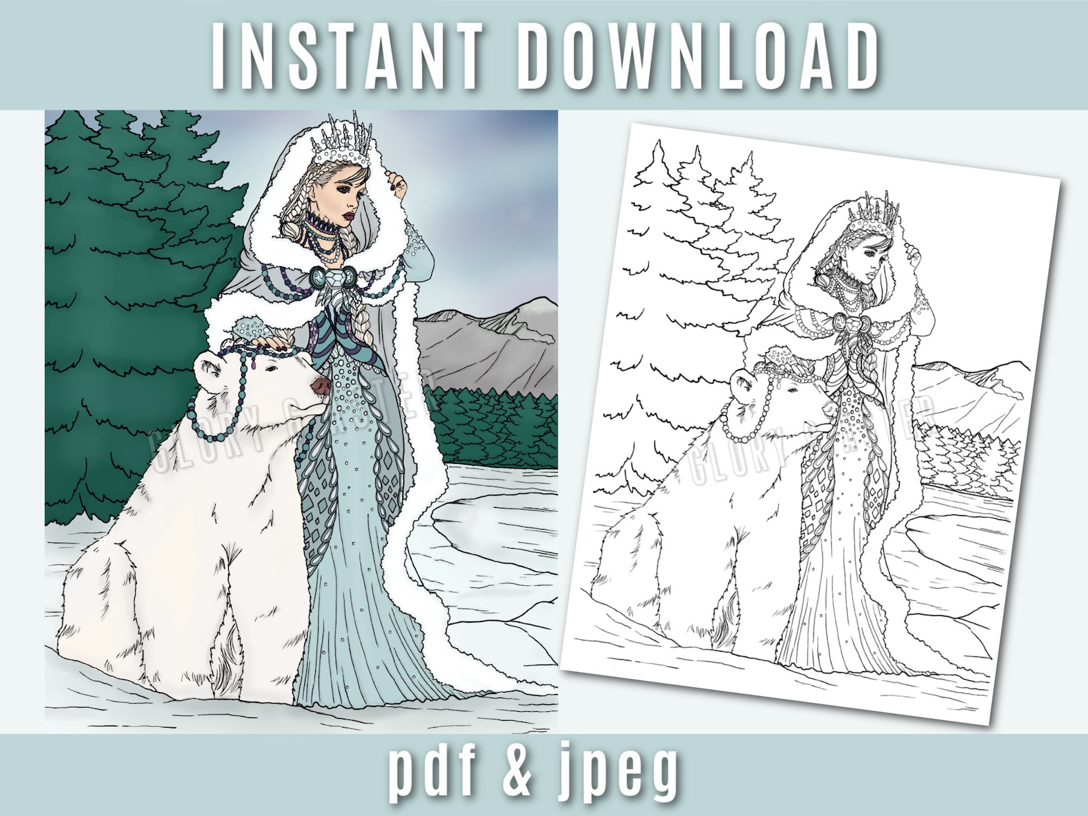 Snow Queen Coloring Page Coloring Sheets Fantasy Coloring Page Instant ...