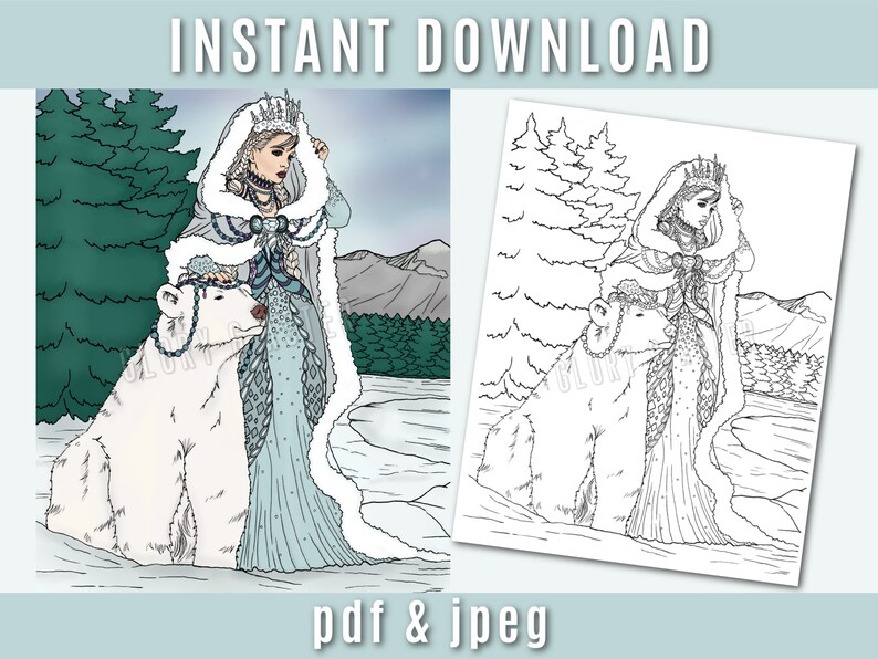 Snow Queen Coloring Page Coloring Sheets Fantasy Coloring Page Instant ...