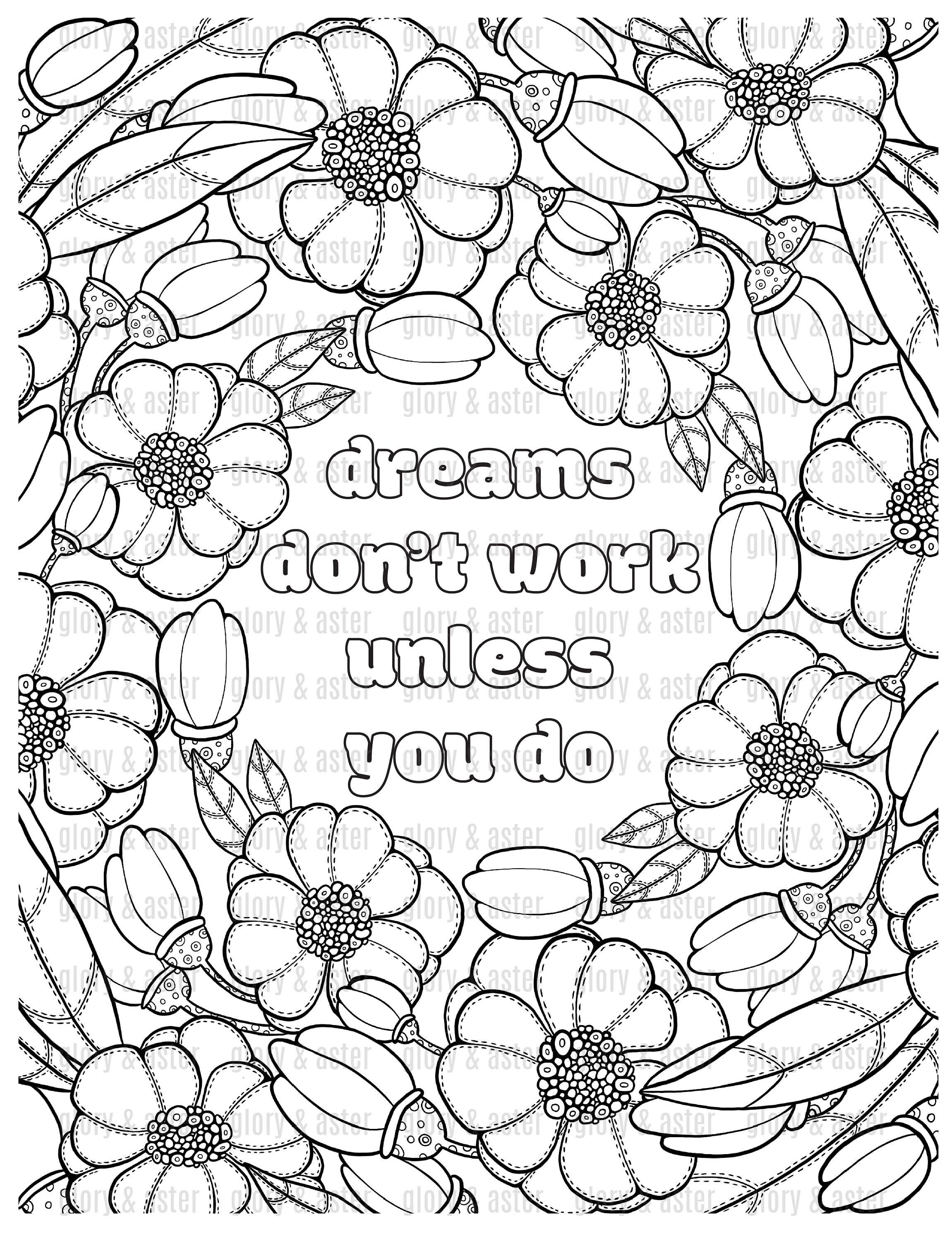 Motivational Flower Coloring Book Printable Adult Coloring Pages ...