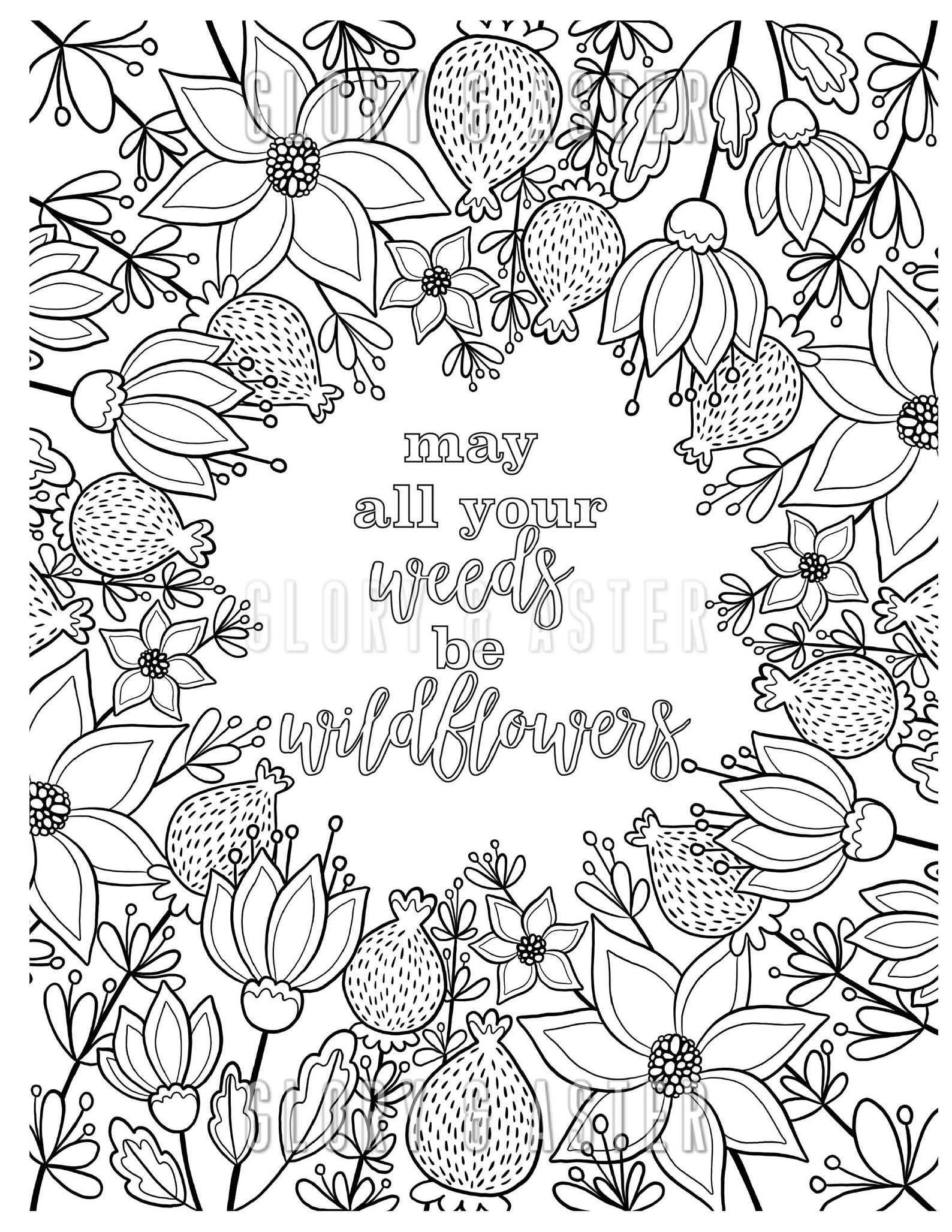 Wildflowers Flower Coloring Page Printable Adult Coloring | Etsy