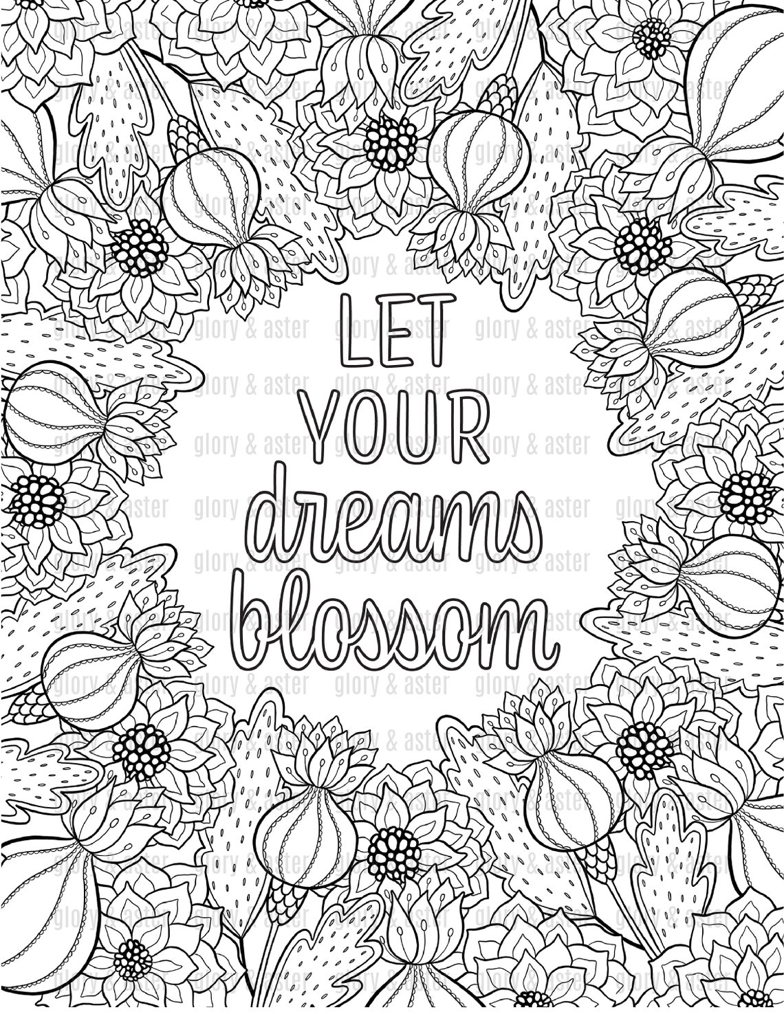 Motivational Flower Coloring Book Printable Adult Coloring - Etsy