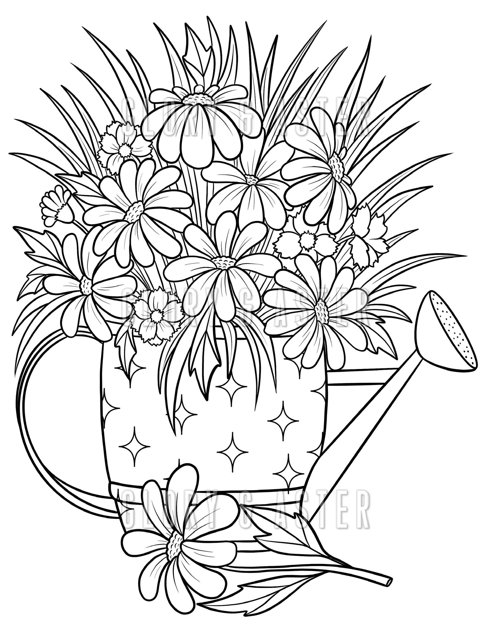 Spring Bouquet Coloring Page Printable Adult Coloring Page Instant ...