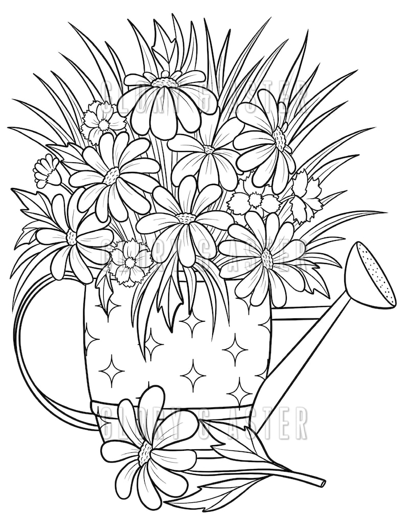 Spring Bouquet Coloring Page Printable Adult Coloring Page Instant ...