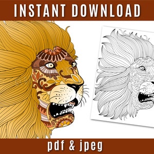 Zentangle Lion Coloring Page Printable Adult Coloring Page Lion ...