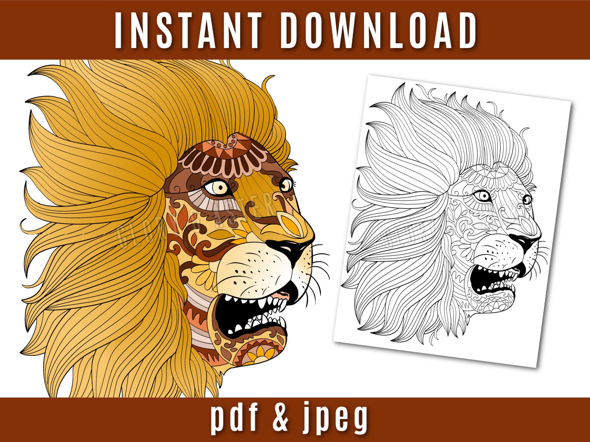Zentangle Lion Coloring Page Printable Adult Coloring Page - Etsy Australia