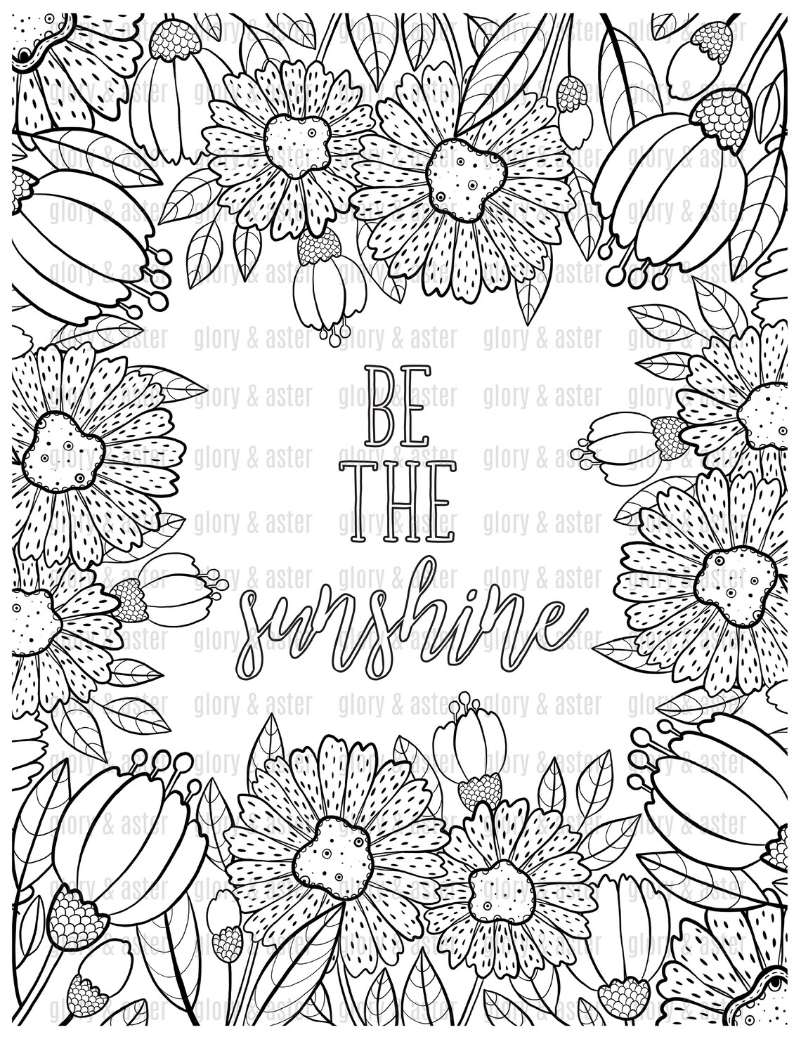 Motivational Flower Coloring Book Printable Adult Coloring - Etsy