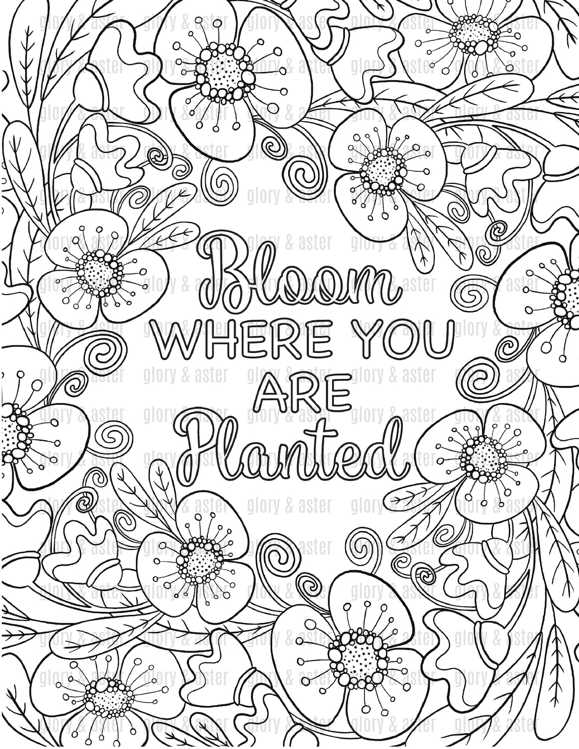 Motivational Flower Coloring Book Printable Adult Coloring - Etsy