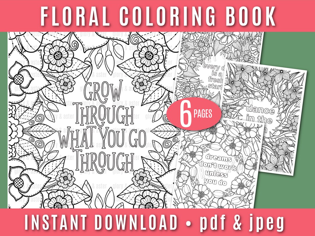 Motivational Flower Coloring Book Printable Adult Coloring Pages ...