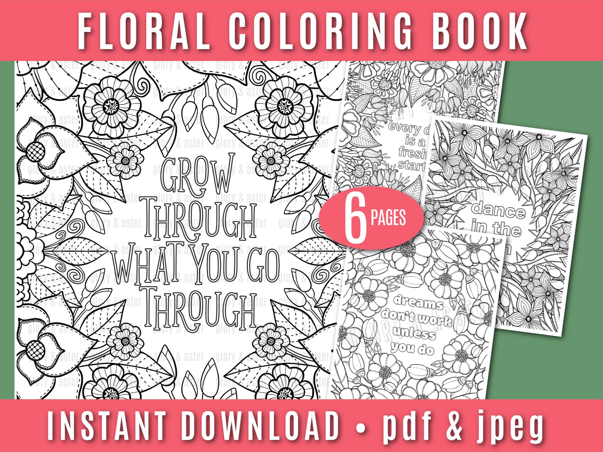Motivational Flower Coloring Book Printable Adult Coloring Pages ...