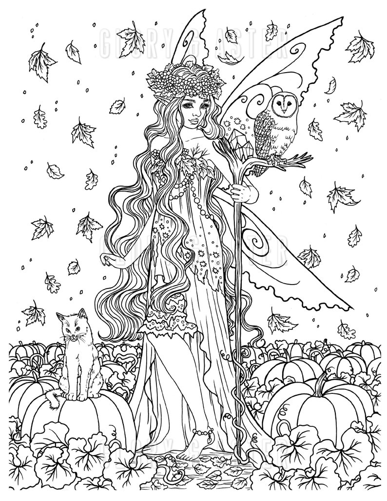 Autumn Fairy Coloring Page Coloring Sheets Fall Coloring Page Instant ...