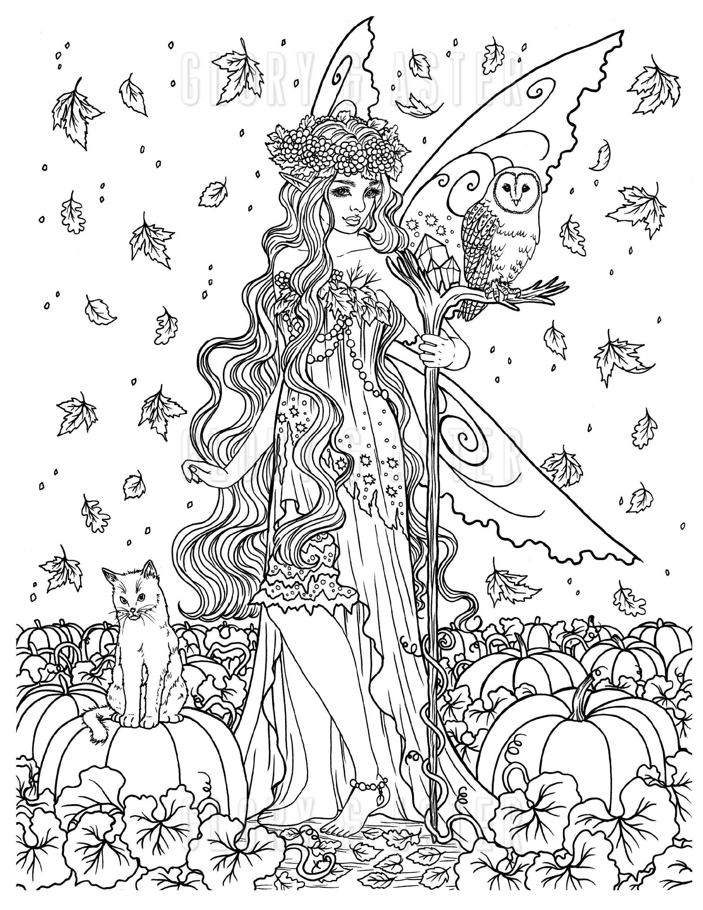 Autumn Fairy Coloring Page Coloring Sheets Fall Coloring Page Instant ...
