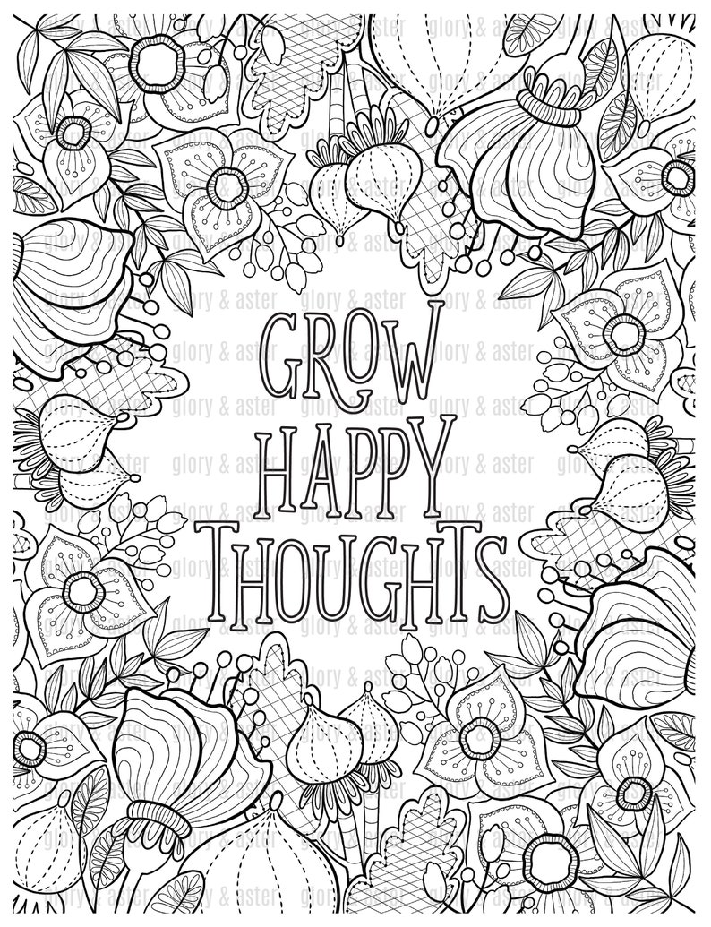 Motivational Flower Coloring Book Printable Adult Coloring - Etsy