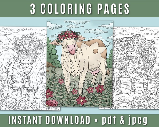 Cow Printable Coloring Page Adult Coloring Book Instant - Etsy