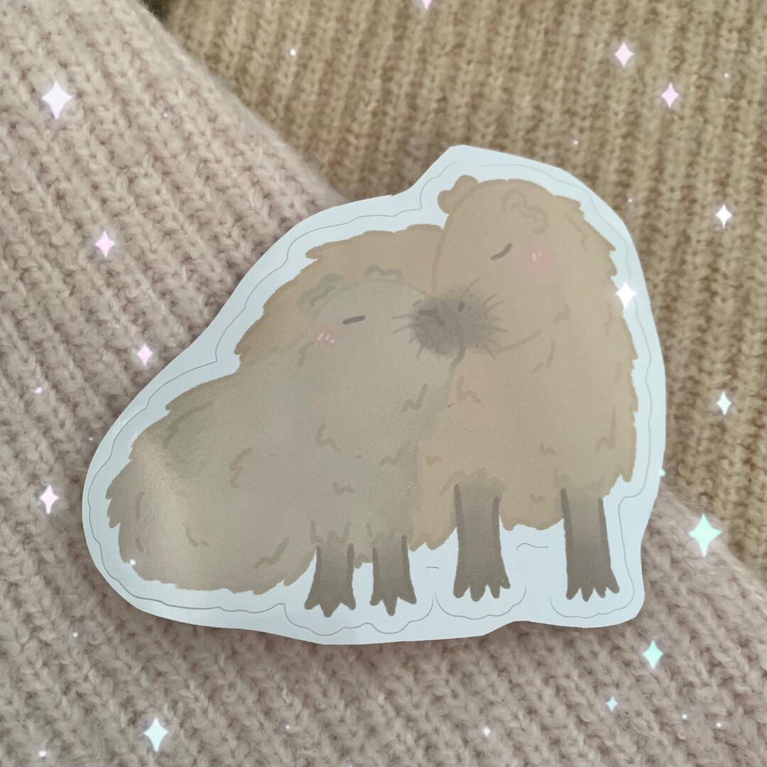 Capybara Cuddles Sticker | Coconut Dog, Rodent, Capy, Kawaii, Snuggles ...