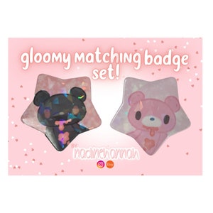 Gloomy Badge Set | Kawaii, Alt, Holographic Heart Badge, Anime ...
