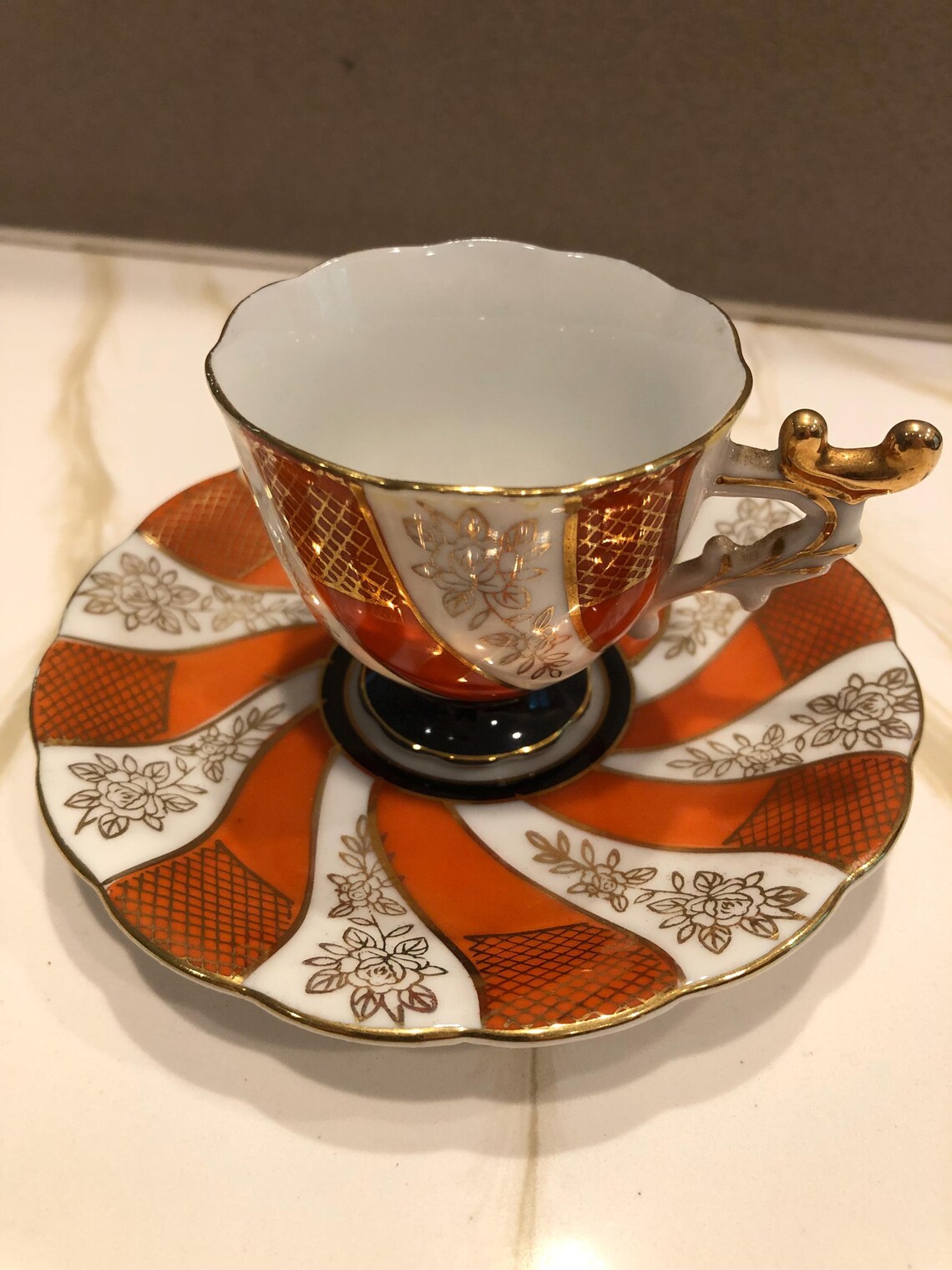 Vintage Demi Tass Cup With Fancy Handle and Saucer Made in Japan - Etsy