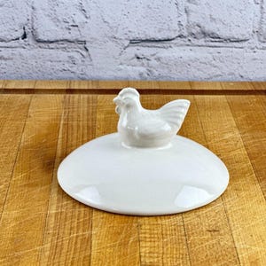 Ceramic Replacement Lid Nesting Hen on a Nest Style Cream Colored Round ...