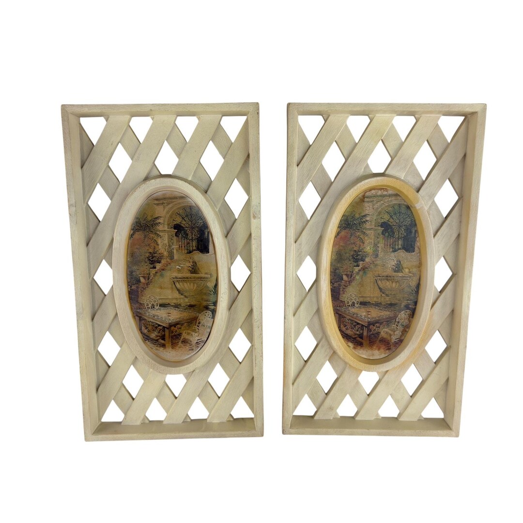 Vintage 1976 Burwood Garden Trellis Wall Plaques Shabby Chic Frames ...