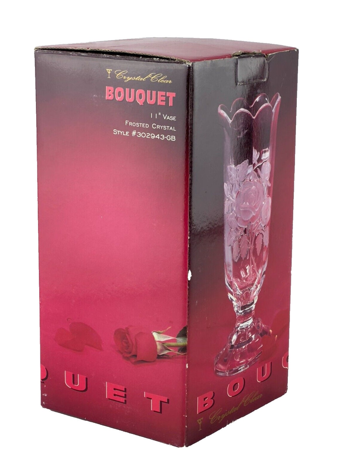 Vintage Clear Glass Vase Frosted Rose Bouquet Vase 302943-GB by Crystal ...