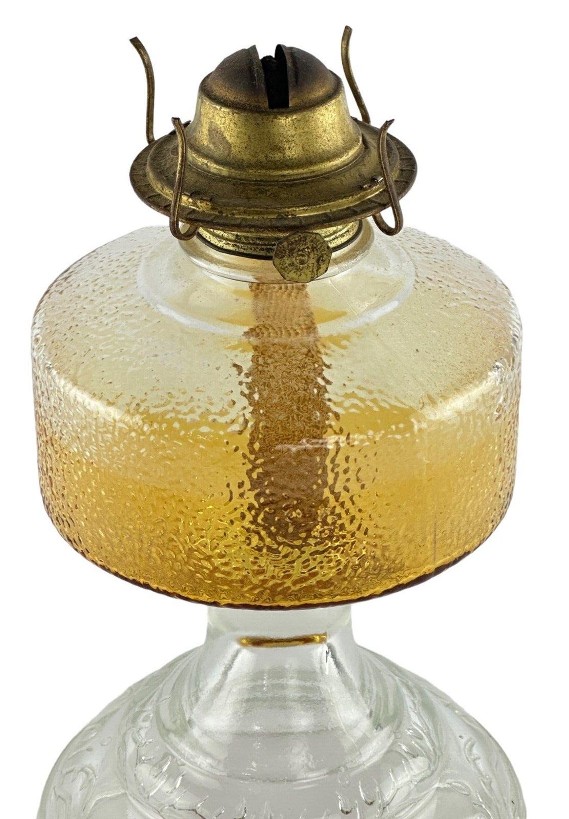 Vintage Kerosene Hurricane Oil Lamp Mid-century 1950s Clear Glass Amber ...