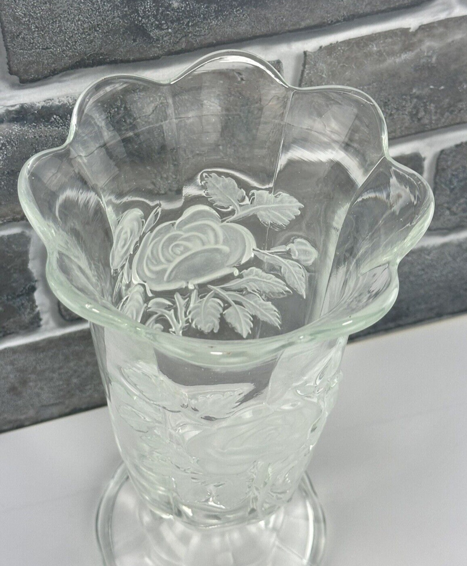 Vintage Clear Glass Vase Frosted Rose Bouquet Vase 302943-GB by Crystal ...