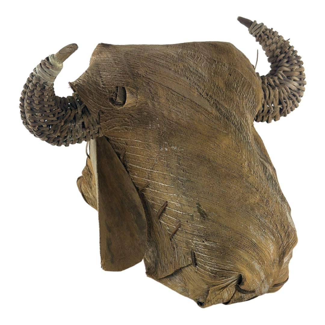 Vintage Corn Husk and Wicker Rattan Bull Head Steer Farm Decor Boho ...