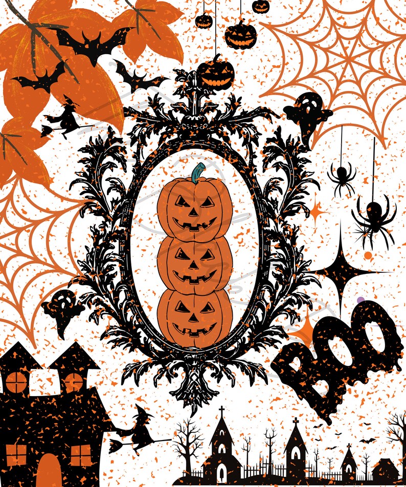 Halloween Boo Ghosts PNG Instant Download – Cute Bats & Pumpkins Clipart for Apparel, Crafts ...