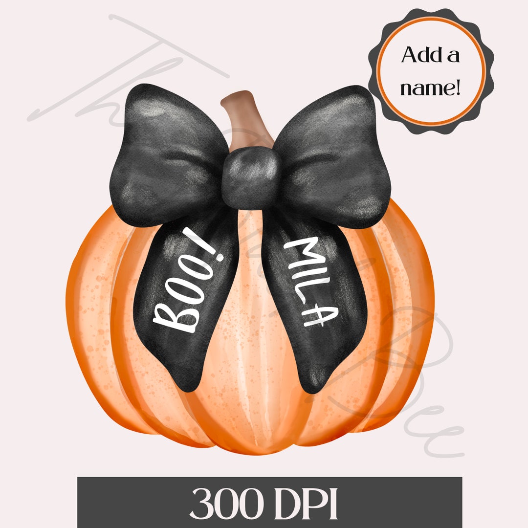 Personalized Watercolor Pumpkin With Coquette Bow PNG, Fall Pumpkin ...