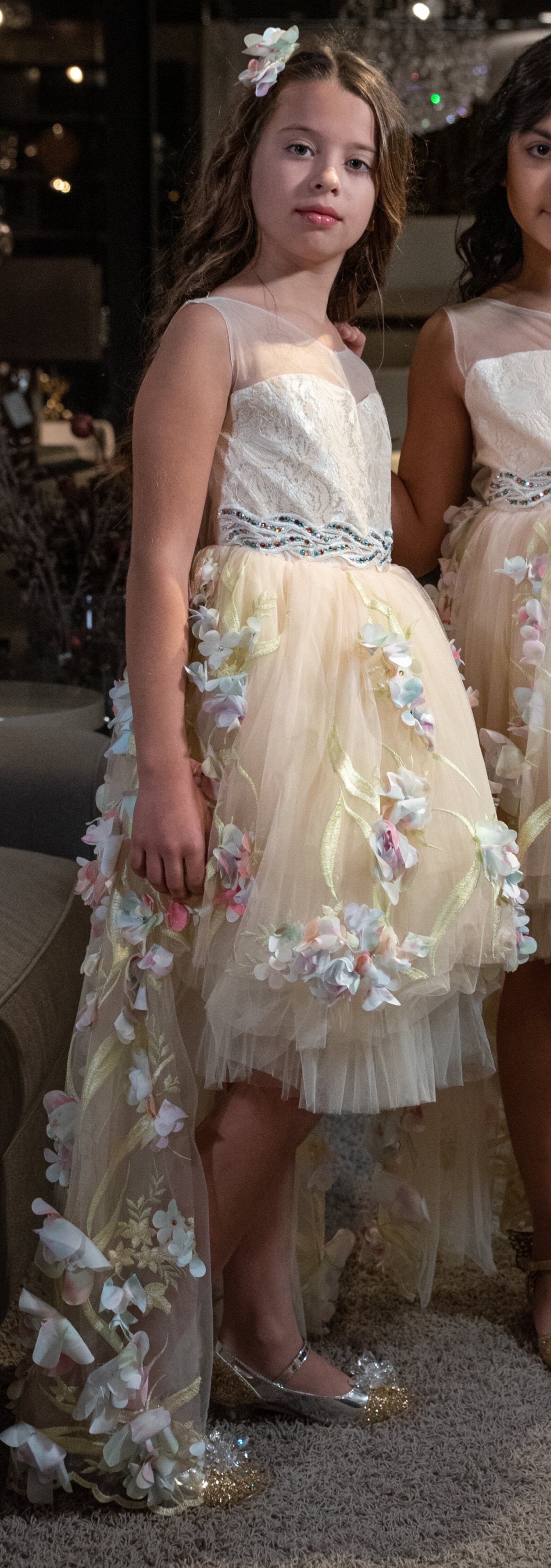 Light Peach Dress Haute Couture, 3D Flower Design, Light Peach Flower ...