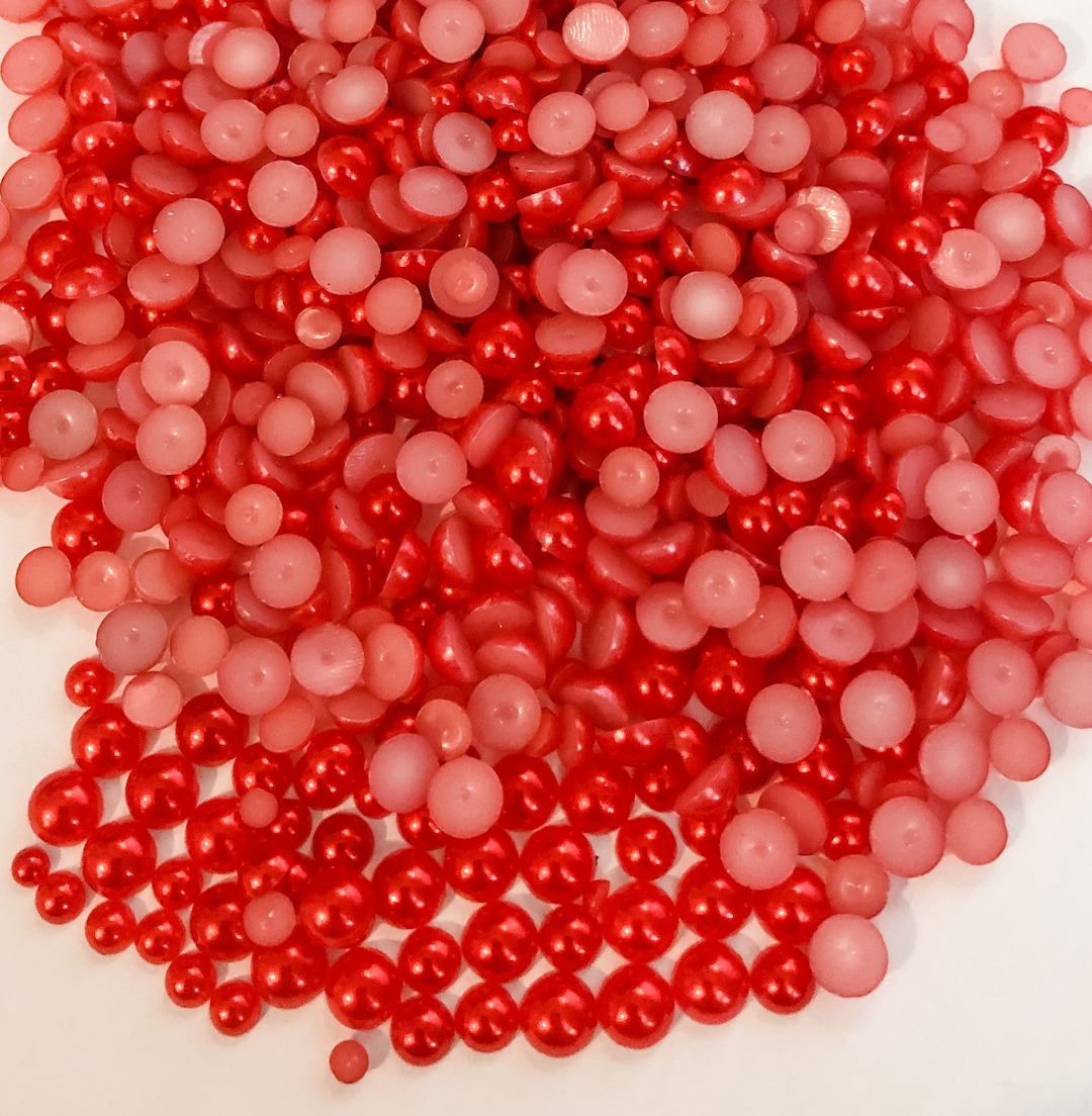 MIXED Sizes 350 Pieces Red Half Round Pearl Pearls Non Hotfix Flatback ...