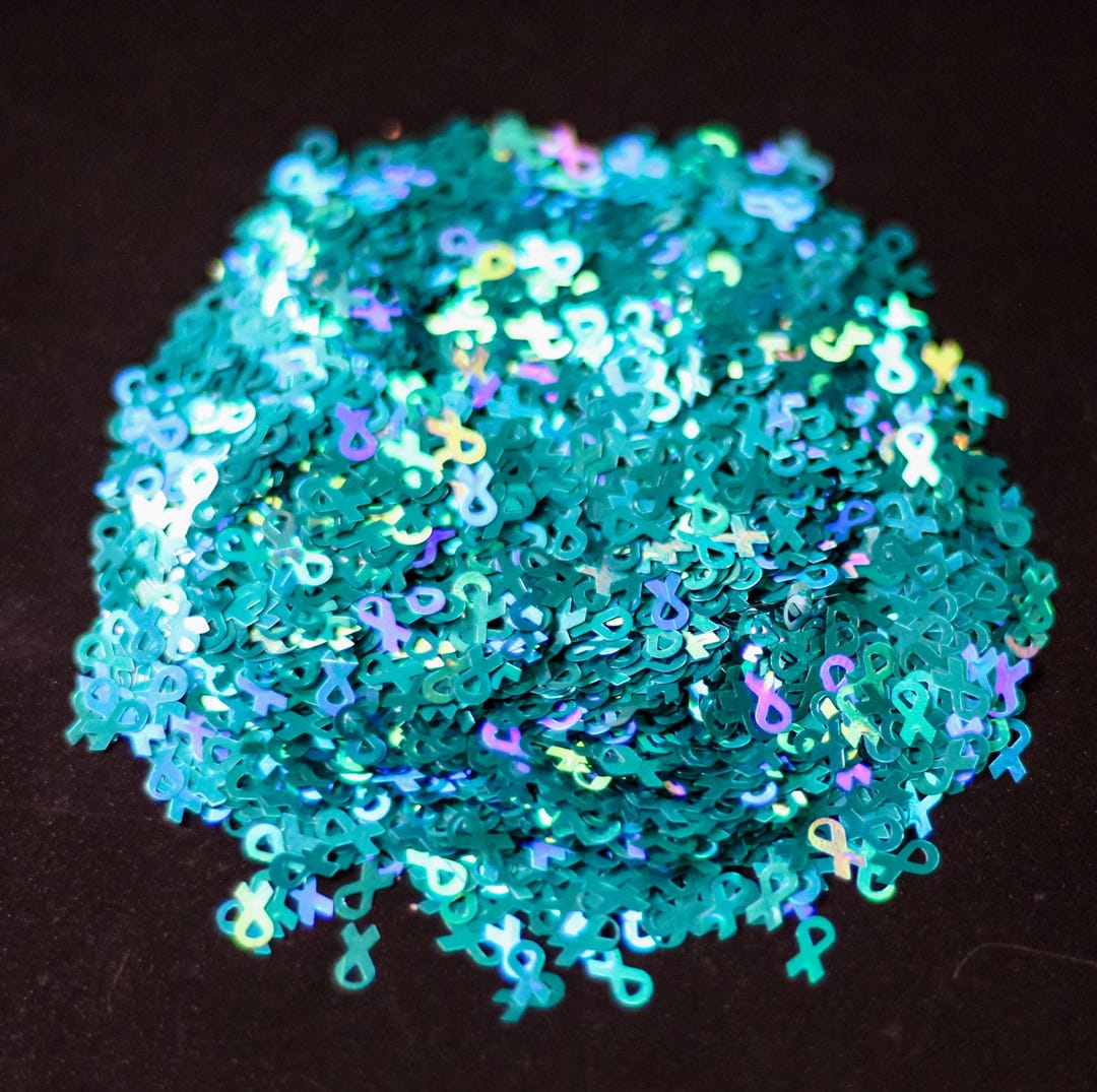 Teal Ovarian Cervical Cancer Awareness Ribbon Glitter Confetti Epoxy ...