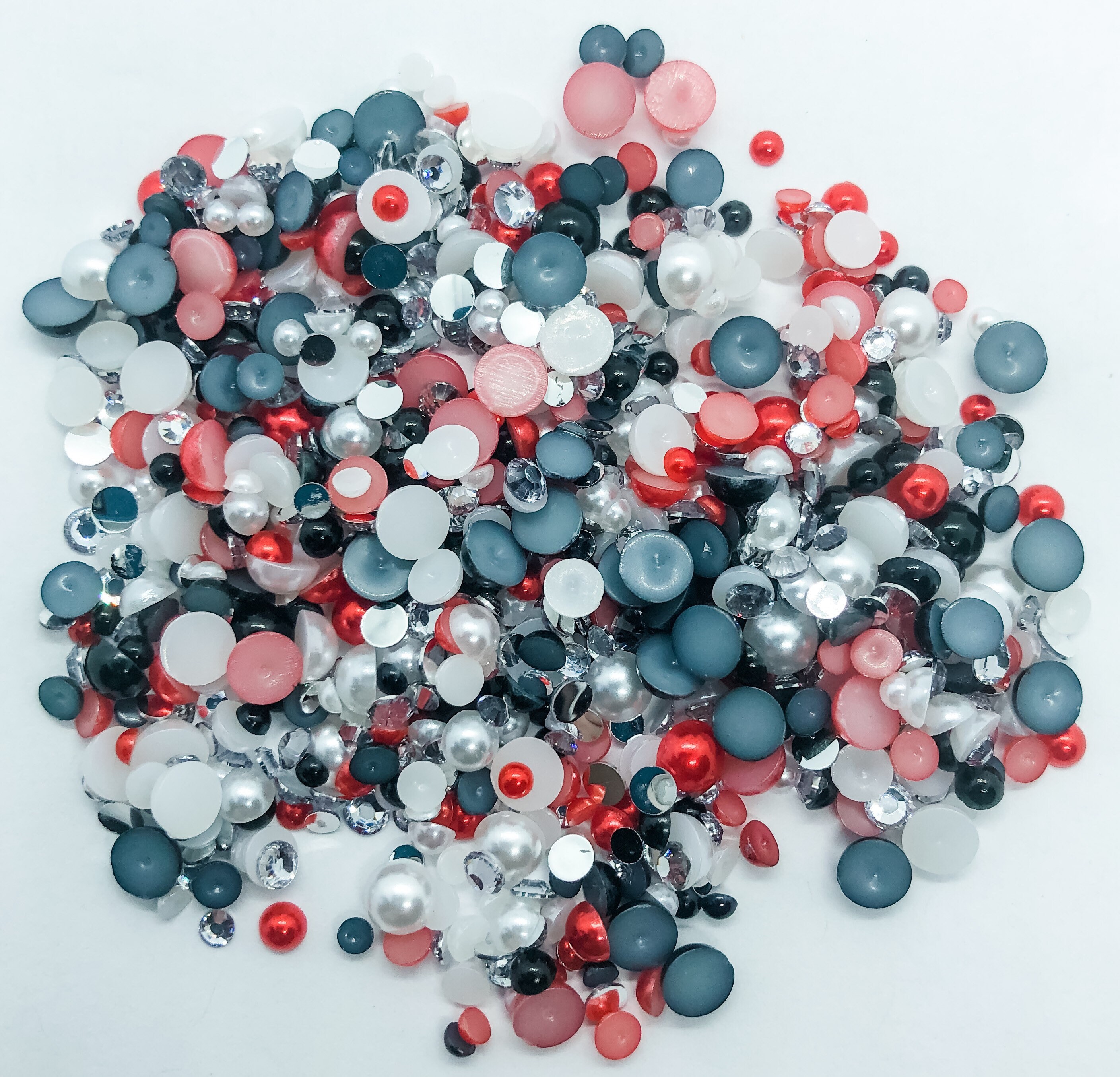 MIXED Mix Sizes Red White Black 350 Pieces Half Round Pearl - Etsy