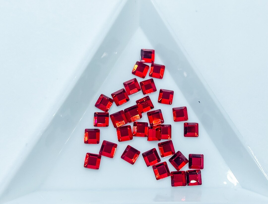 4MM Siam Red Square Shape Shaped Flatback Flat Back Rhinestone ...