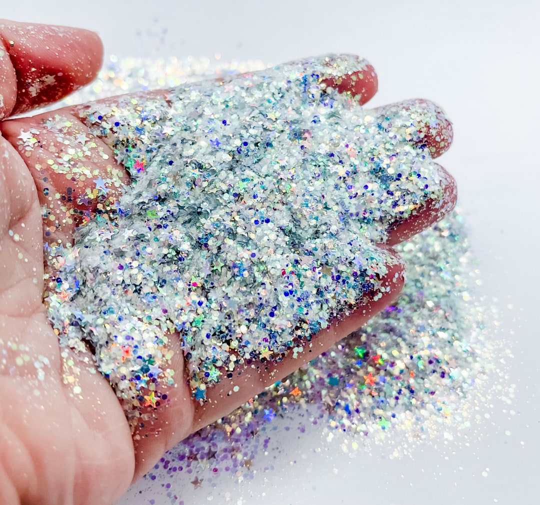 Silver Starlight White Opal Stars Chunky Poly Glitter Mix for Glitter Epoxy Tumblers Ships From ...