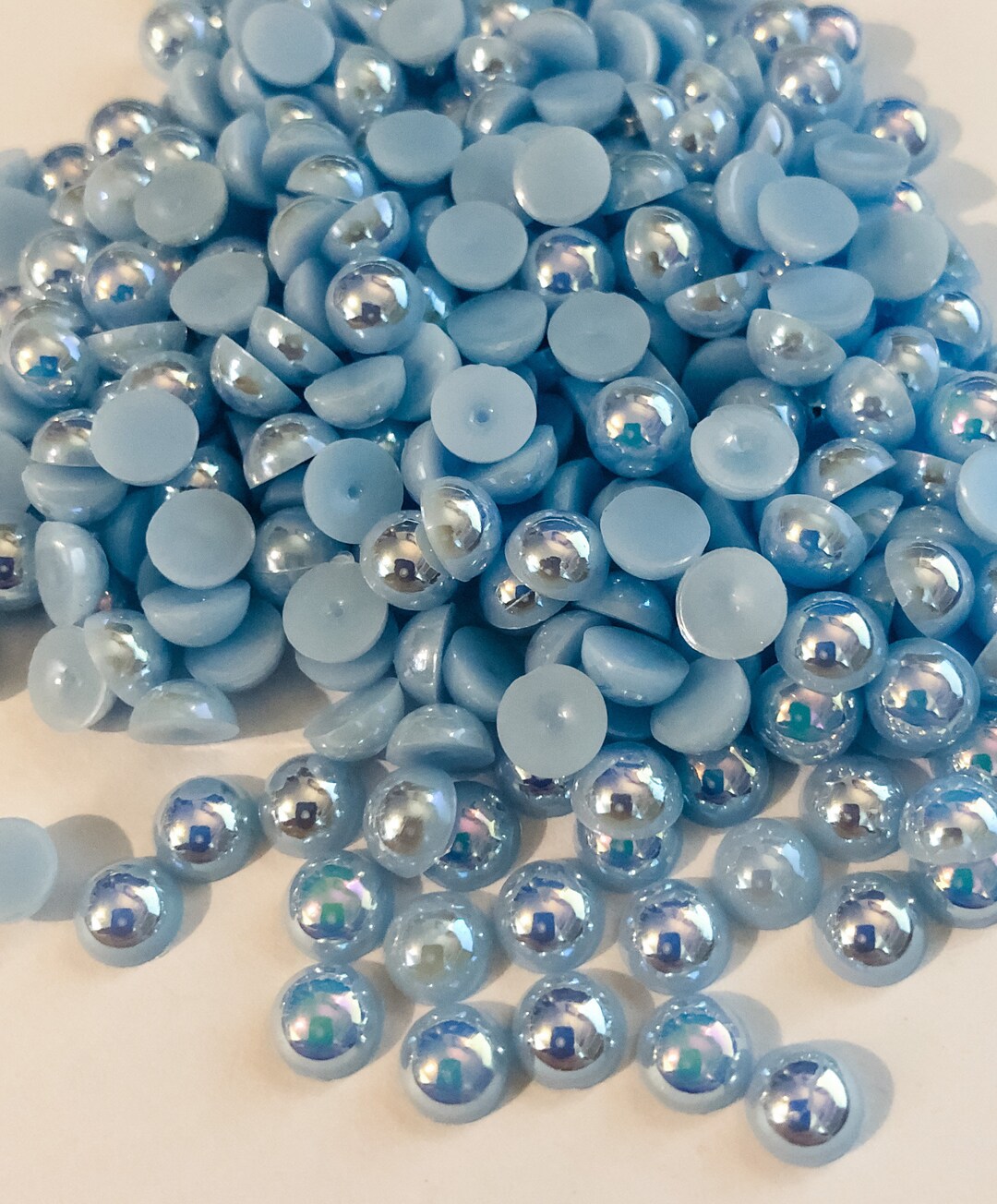 Powder Blue AB Half Round Pearl Pearls Non Hotfix Flatback Flat Back ...