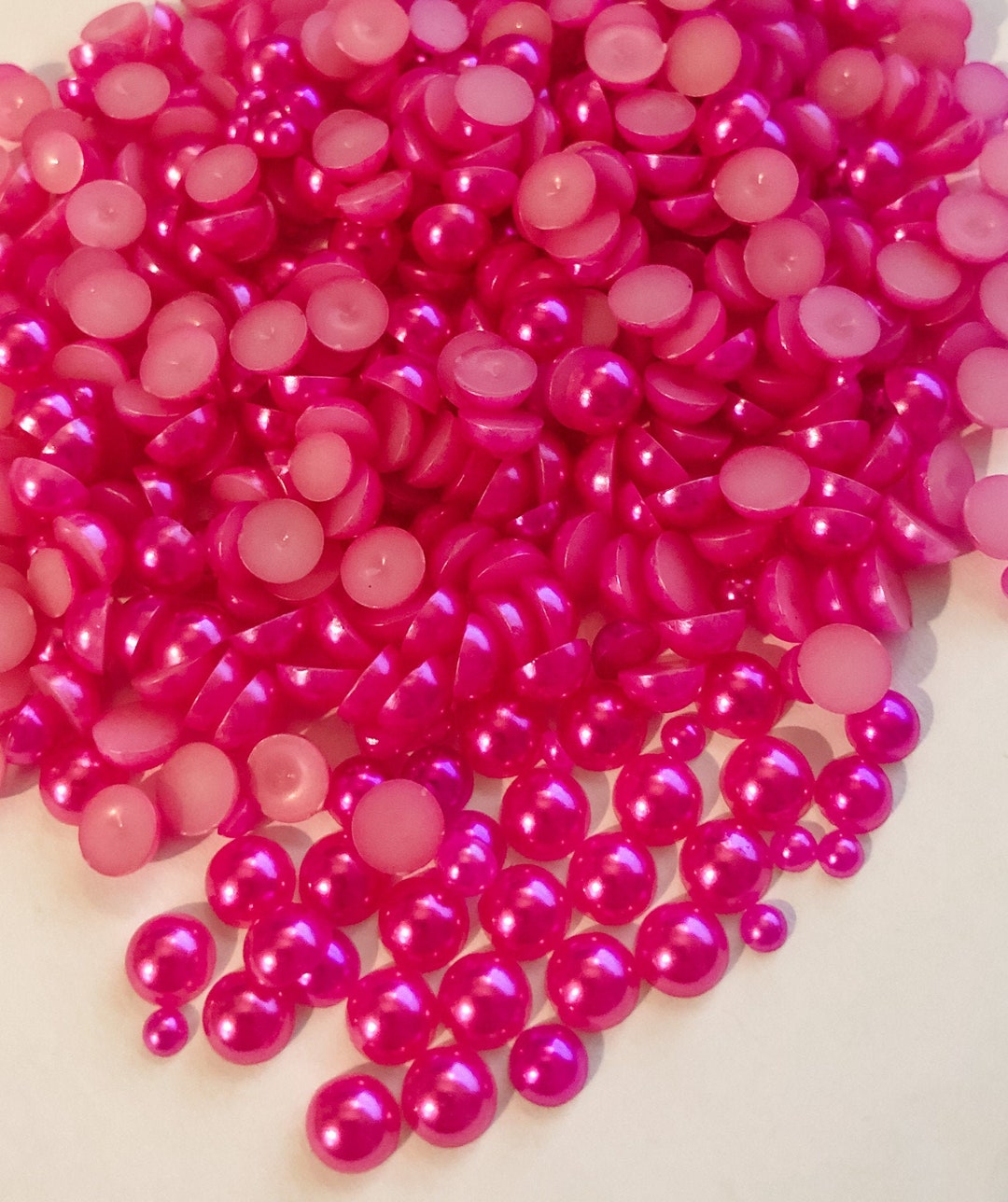 MIXED Sizes 350 Pieces Fuchsia Pink Half Round Pearl Pearls Non Hotfix ...